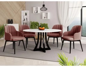 Kulatý stůl Dagerto FI 120 se 4 židlemi ST105 05, Barva: bílý lesk / černý lesk, Potah: Magic Velvet 2258