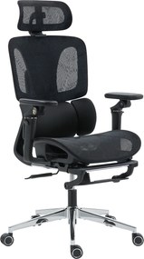 HOMCOM ergonomická kancelářská židle — nastavitelná bederní opora a opěrka hlavy, 5D područky, dělené opěradlo, výsuvná opěrka nohou, výškově nastavi…