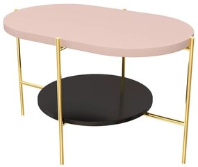 Moderní konferenční stolek Dancan ARENA / zlatá podnož + růžová a černá deska