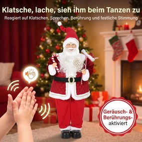 HOMCOM Zpívající Santa Claus, 120 cm, životní velikost, animovaný, s rotující hlavou a pohyblivými pažemi