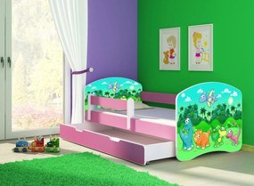 Dětská postel - Dinosaur 2 140x70 cm + šuplík růžová