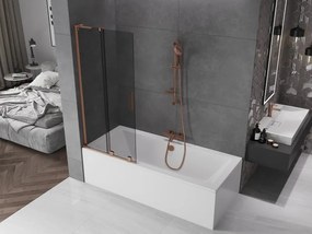 Mexen Velar L, 2-křídlová posuvná vanová zástěna 85 x 150 cm, 8mm šedé sklo, růžové zlato, 896-085-003-41-60