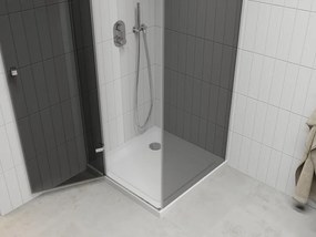 Mexen Roma, sprchový kout s křídlovými dveřmi 80 (dveře) x 80 (stěna) cm, 6mm šedé sklo, chromový profil + slim sprchová vanička bílá + chromový sifon, 854-080-080-01-40-4010