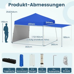 Costway Vyskakovací pavilon s 2 přestavitelnými bočními stěnami na modrou