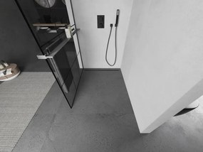 Mexen Kioto+, sprchová zástěna Walk-In s poličkou a věšákem 110 x 200 cm, 8mm čiré sklo černý vzor, ​​grafitový profil, 800-110-121-66-77