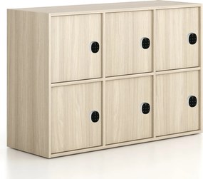Kancelářská skříň FRAME, nízká, 6x dveře, 1299 x 450 x 881 mm, kódový zámek, dub přírodní