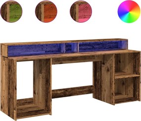 Psací stůl s LED světly old wood 200x55x91 cm kompozitní dřevo 3309445