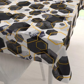 Biante Bavlněný obdélníkový ubrus Sandra SA-568 Šedo-modrofialové mramorové hexagony na bílém 50x100 cm