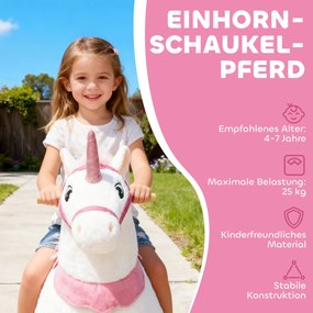 AIYAPLAY Jezdící kůň pro děti, Design jednorožce, látkový potah, stabilní rám, hladká kolečka, houpací kůň, 3-5 let, Bílá