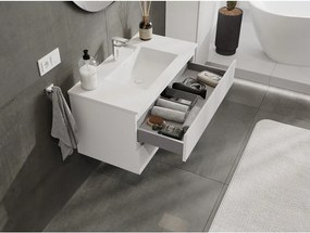 Mexen Rivel, koupelnová skříňka 90 cm s umyvadlem Otis, 2 zásuvky, drážkovaná, bílá matná, 91A20-09047-2-BFF01-W18M01