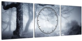 Obraz - Cesta v mlze (s hodinami) (90x30 cm)