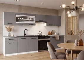 Kuchyňský nábytek 260 cm šedá antracit grafit s pracovní deskou  TOR PRIMO260/3/WT/SR/0/B1