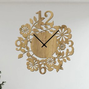 dřevo života Nástěnné hodiny FLOWERS Zvolte barvu dekoru: Dub zlatý, Zvolte velikost hodin (cm): 50x50, Barva ručiček: Černé