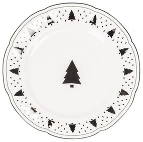 Krémový porcelánový dezertní talířek se stromky X-Mas Tree - Ø 20*1,5 cm