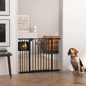 PawHut Nastavitelná bezpečnostní bariéra 74-100 cm s automatickým zámkem a dvojitým zámkovým systémem a 2 prodlouženími 7/14 cm pro dveře, chodby a s…