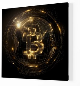 Obraz na plátně - Bitcoin Zářící země FeelHappy.cz Velikost obrazu: 140 x 140 cm