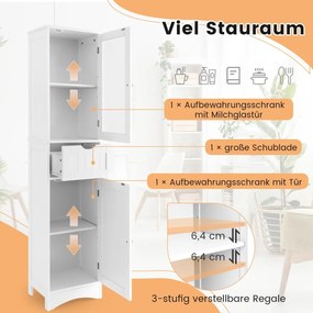 Costway Koupelnová skříňka s 2 dvířky a 1 zásuvkou Volně stojící vysoká, bílý