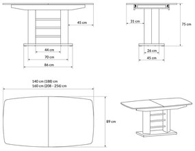 Jídelní stůl LINOSA 3 - 160 (cappucino lesk/bílá lesk/cappucino lesk)