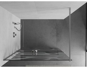 Mexen Kioto+, sprchová zástěna s poličkou a držákem na ručníky 120 x 200 cm, 8mm čiré sklo vzor bílý, chromový profil, 800-120-121-01-97