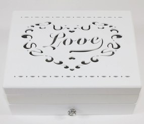Klenoty Budín Bílá dřevěná zdobená dvoupatrová šperkovnice s nápisem LOVE 104799/999002366