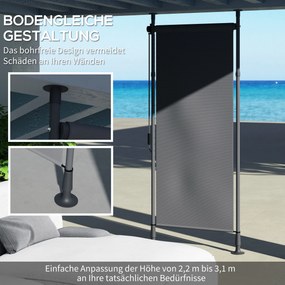 Outsunny Vertikální Markýza 120 x 220-310 cm Skládací Vertikální Markýza s Kličkou, Ochrana před Sluncem a Větrem pro Balkon, Terasu a Zahradu - Tmav…
