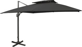 Boční zahradní slunečník s dvojitou stříškou 300 x 300 cm černý 312376