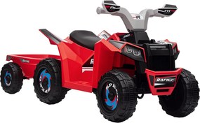 HOMCOM Dětský elektrický čtyřkolový vozík 6V, Dětský vozidlo, Elektrické auto s přívěsem pro děti 1,5-3 roky, 2,5 km/h, Kov, 106 x 41,5 x 48,5 cm, Čer