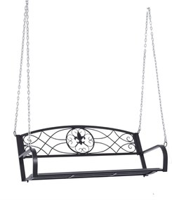 Houpací lavice Outsunny pro 2 osoby - zahradní houpací lavice Hollywood s řetězy, kovová černá 132 x 63 x 58 cm | Aosom