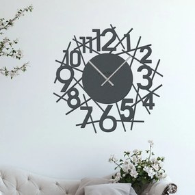 dřevo života Nástěnné hodiny NUMERO Zvolte barvu dekoru: Antracitová, Zvolte velikost hodin (cm): 40x40, Barva ručiček: Stříbrné