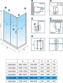 BPS-koupelny Obdélníkový sprchový kout KZ104B BL 110x90 černý/transparent + vanička ST04B BL černá