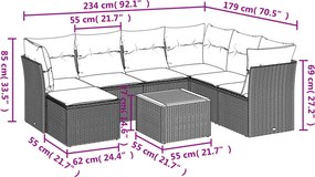 8dílná zahradní sedací souprava s poduškami šedá polyratan 3223764