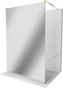 Mexen Kioto, průchozí sprchová zástěna 100 x 200 cm, 8mm sklo vzor zrcadlo, 2x zlatá stabilizační rozpěra, 800-100-002-50-50