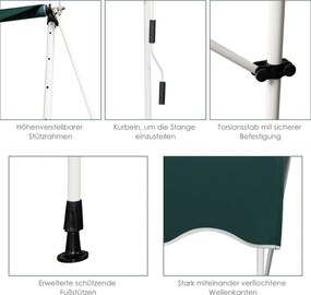 Costway 250 cm široká příchytná markýza bez vrtání, balkonová markýza odolná