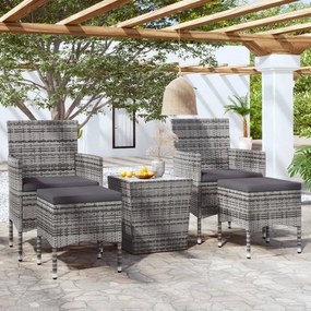 5dílný zahradní bistro set polyratan a tvrzené sklo šedý 3058369