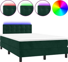 Box spring postel s matrací a LED tmavě zelená 120x200 cm samet 3134636