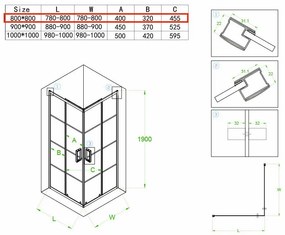 BPS-koupelny Čtvercový sprchový kout HYD-SK32A 80x80 černý/transparent - bez vaničky
