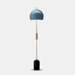 Il Fanale N7G3AO Bon Ton, stojací lampa z mosazi, dřeva, černá základna, modré stínítko, 3x10W E14, výška 157,4cm