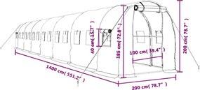 vidaXL Skleník s ocelovým rámem 28 m² 14 x 2 x 2 m [3188033] Barva: Zelená