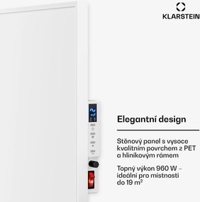 Klarstein Wonderwall 960 Smart, infračervený ohřívač, 80 x 120 cm, 960 W, týdenní časovač, IP24, bílý