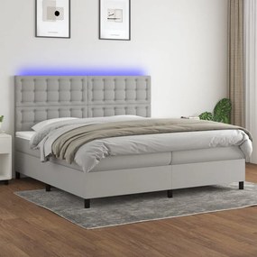 Box spring postel s matrací a LED světle šedá 200x200 cm textil 3135221