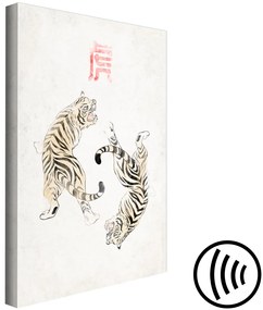 Obraz Tygří tanec (1-dílný) svislý - dva divocí kočky na světlém pozadí
