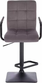 LuxuryForm DESIGN Barová židle VERONA BLACK VELUR na černé hranaté podstavě - tmavě šedá