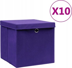 Fionshop 263026987 Úložné boxy s víky 10 ks 28 x 28 x 28 cm fialové