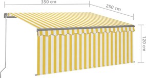 Ručně zatahovací markýza s roletou a LED 3,5 x 2,5 m žlutobílá 3069403