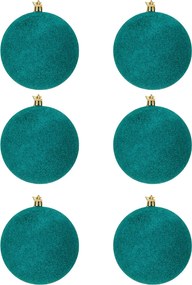 Sada vánočních ozdob paví zelená 10 cm plastová koule glitter, balení 6 ks