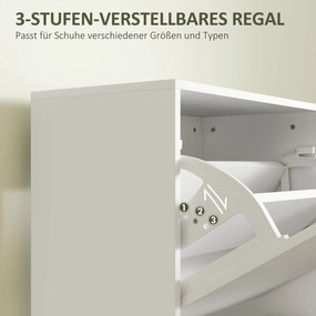 HOMCOM Botník se 3 Zásuvkami, Botník s Nastavitelnými Přihrádkami, Úzký Botník pro 12 Párů Bot 47 x 26 x 120 cm, Bílý