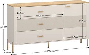Kondela Komoda, kašmír/dub kamenný, RUNOL 1D3S