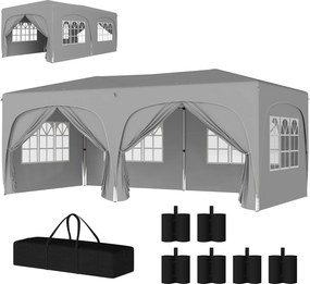 Pavilion Outsunny přibližně 3x6m, voděodolný, stabilní, zimní, sklopný pavilion, UV ochrana 50+, skládací párty stan, zahradní stan s 6 bočními částmi