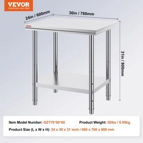 Pracovní stůl 61 × 76,2 × 81,3 cm z nerezové oceli NSF pro na přípravu komerčních