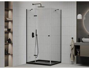 Mexen Roma, sprchový kout s 1-křídlými dveřmi 100 (dveře) x 80 (stěna) cm, 6mm čiré sklo, černý profil, slim sprchová vanička 5cm černá s černým sifonem, 854-100-080-70-00-4070B